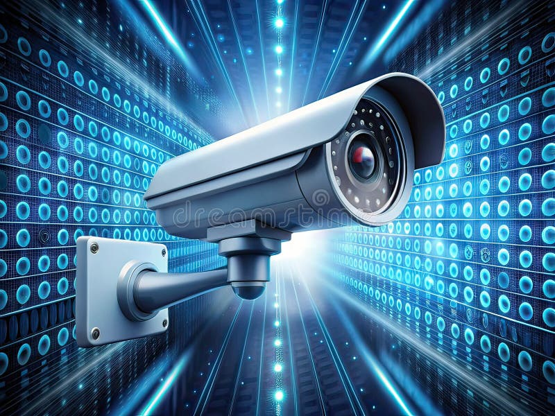 Futuristic Surveillance Camera a 3D Rendered Data Stream Visualization ...