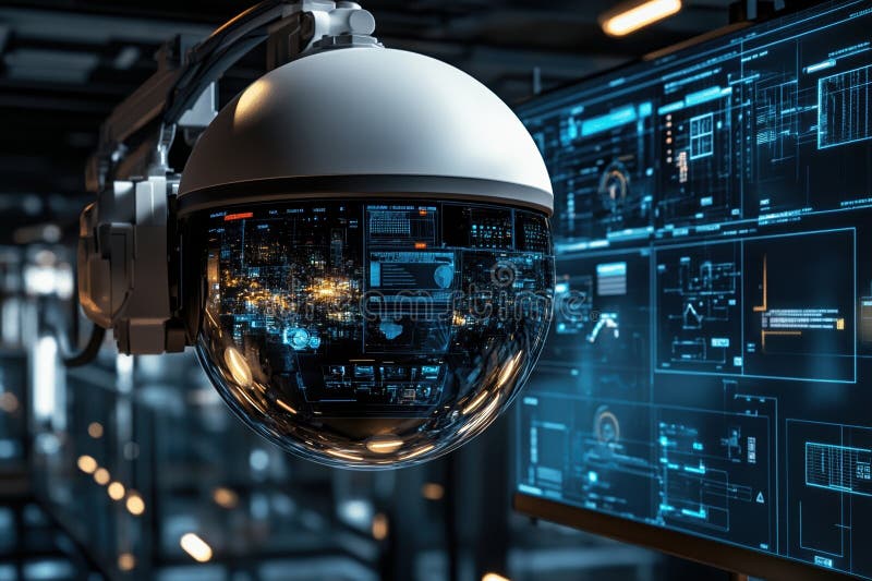 Modern Surveillance Camera with Digital Interface in Futuristic ...