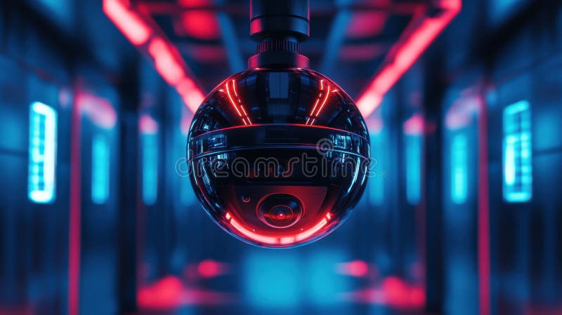 Futuristic Surveillance Camera with Neon Red and Blue Lights in a Sci ...