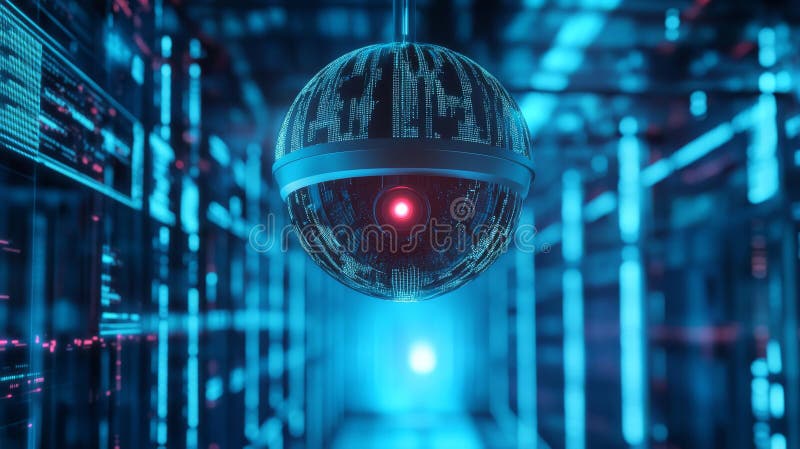 A Futuristic Surveillance Dome Camera Placed in a Cyberpunk Setting ...