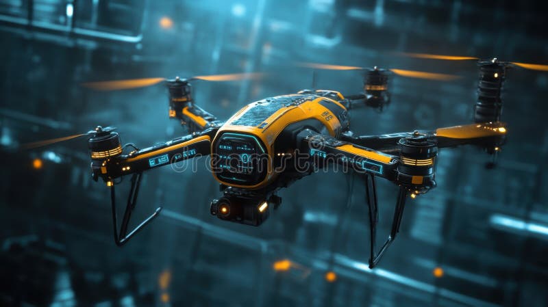 Futuristic Surveillance Drone Flying in Industrial Environment Stock ...