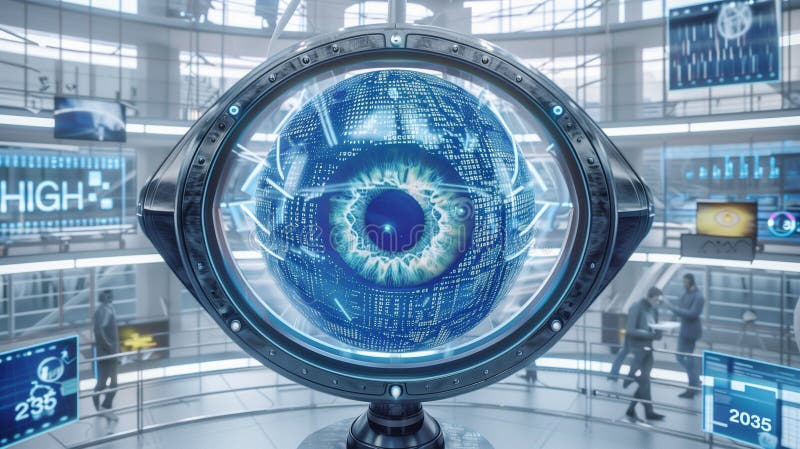 Futuristic Surveillance Eye in Control Center Stock Illustration ...