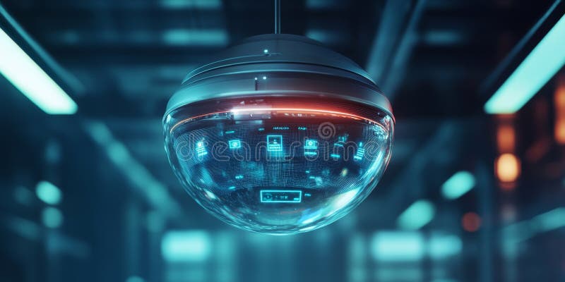 Futuristic Surveillance System Monitoring Cyberpunk Environment with ...