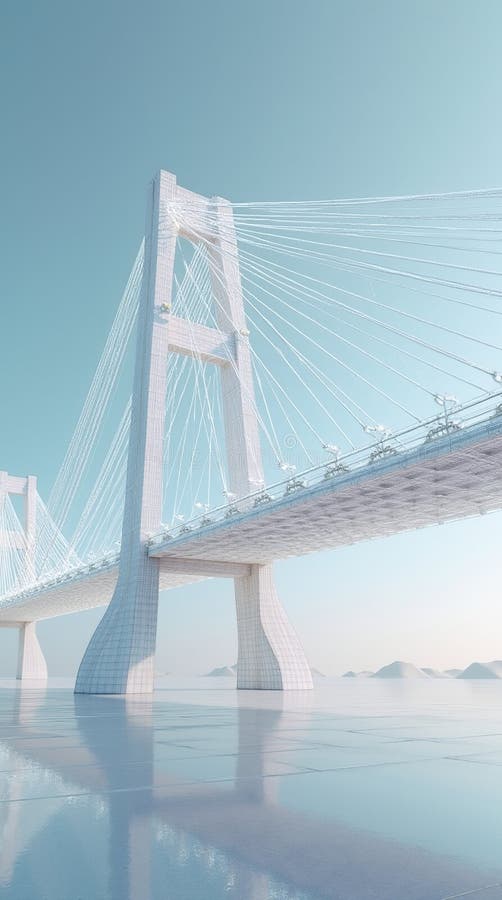 Futuristic Suspension Bridge Rendered As a 3D Wireframe Model in ...