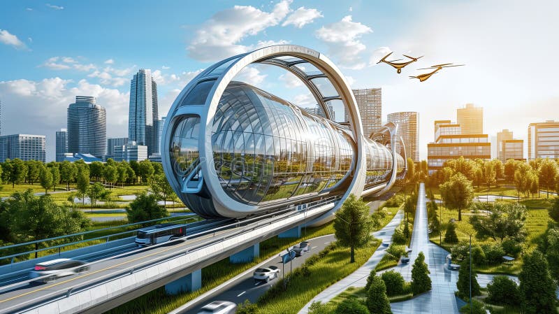 Futuristic Sustainable City Stock Illustration - Illustration of road ...