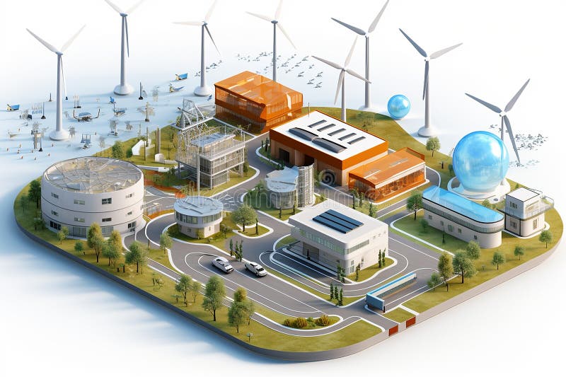 Futuristic Sustainable Energy Park Stock Illustration - Illustration of ...