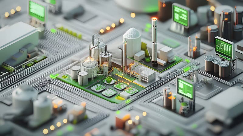 Futuristic Sustainable Industrial Complex Isometric Illustration Stock ...