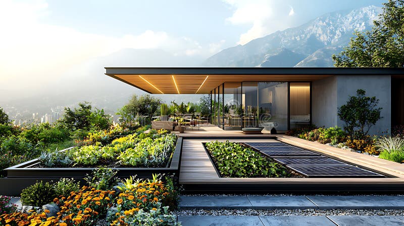 Futuristic Sustainable Rooftop Garden with Modular Design and Greenery ...