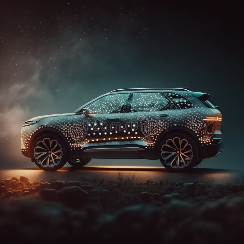 Futuristic SUV Driving on a Road. Generative AI Stock Illustration ...