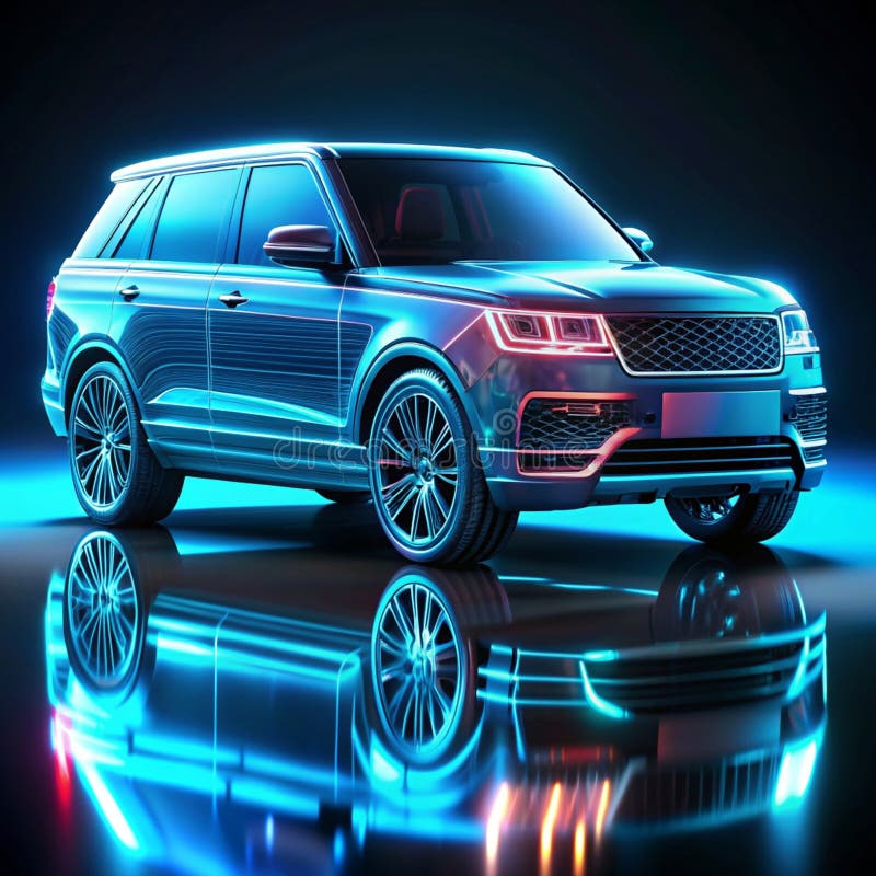 Futuristic SUV with Neon Lights Stock Illustration - Illustration of ...