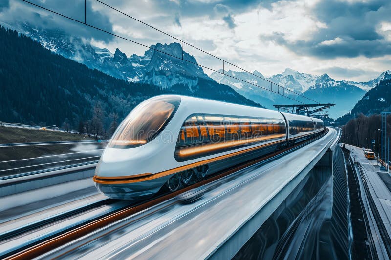 Futuristic Swiss Landscape and High-speed Train Stock Illustration ...