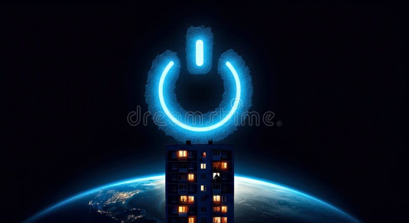 Futuristic Symbol of Power and Technology Above a City Lit Skyline at ...