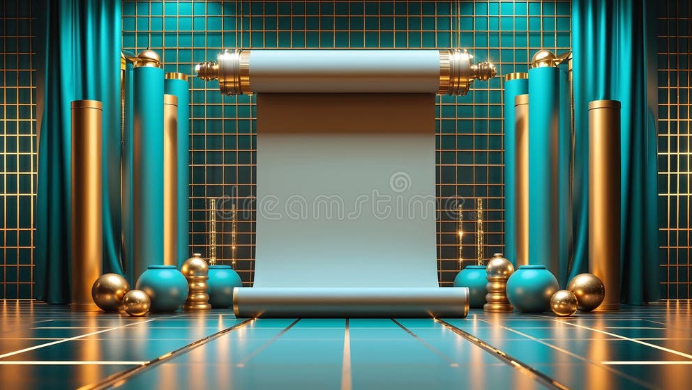 Futuristic Symmetrical Stage Design with Central Scroll-Like Element ...