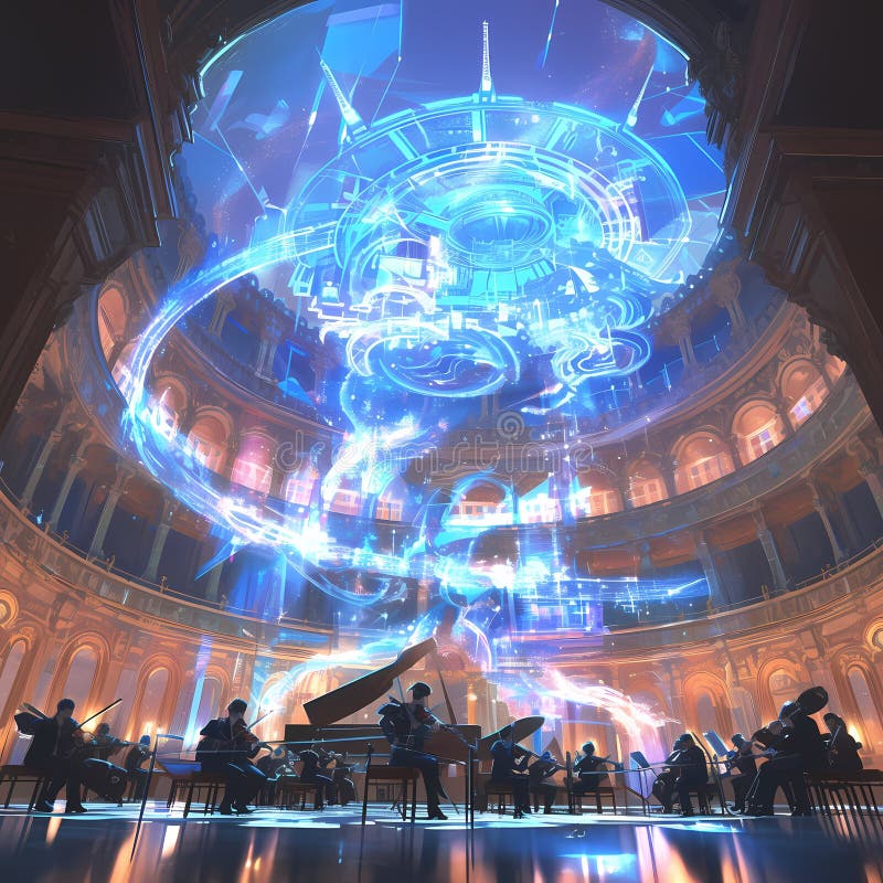Futuristic Symphony - Orchestra Surrounded by Magical Technology Stock ...