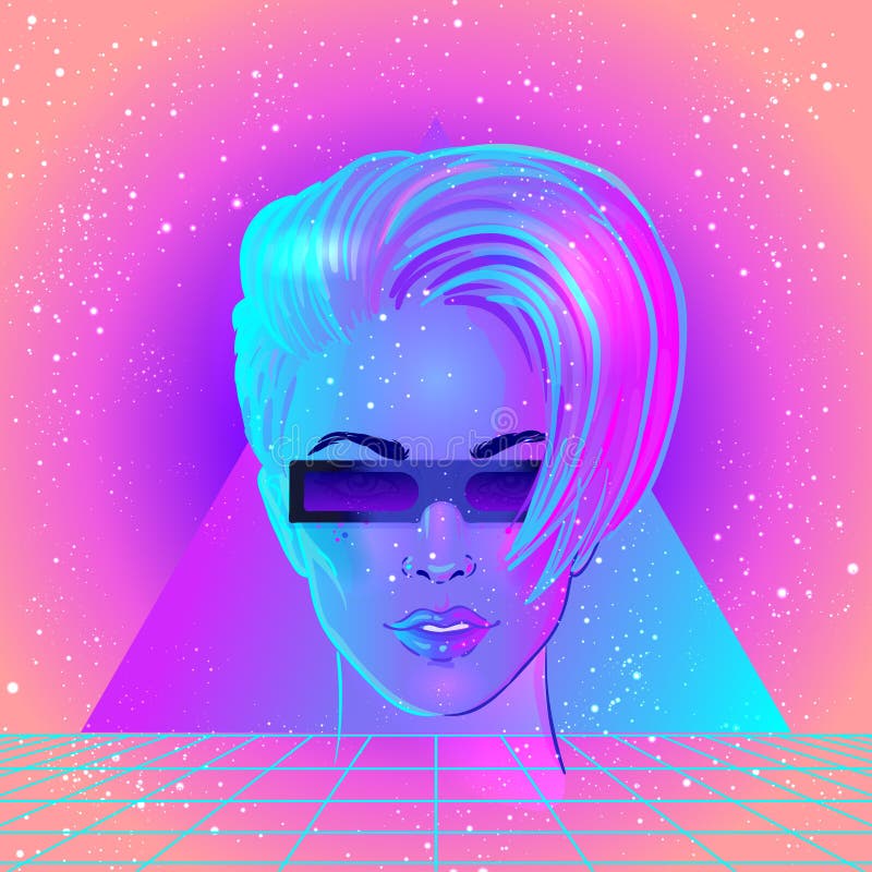 Futuristic Synth Wave Style. Retroparty Flyer Template. Portrait of ...