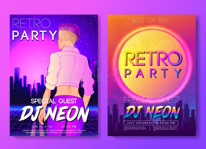 Futuristic Synth Wave Style. Retroparty Flyer Template Stock Vector ...
