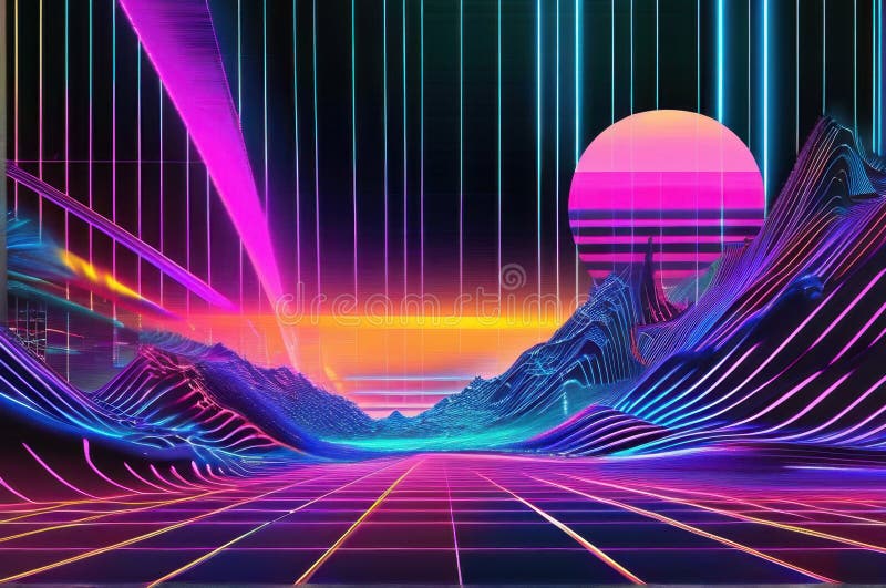 Futuristic Synthwave Holographic Retro Wallpaper Stock Illustration ...