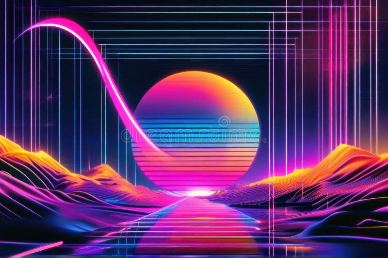 Futuristic Synthwave Holographic Retro Wallpaper Stock Illustration ...