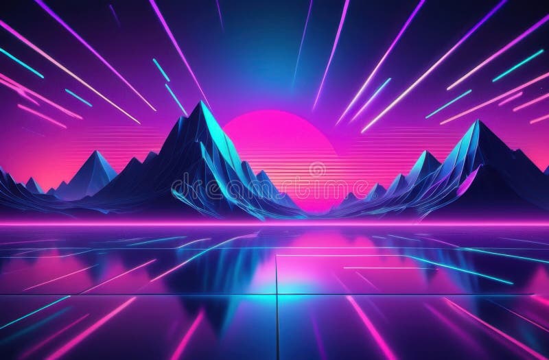 Futuristic Synthwave Holographic Retro Wallpaper Stock Illustration ...