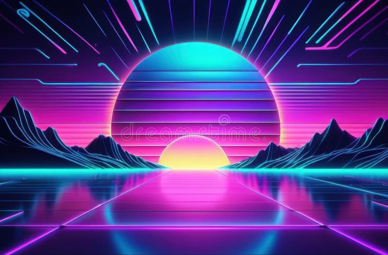 Futuristic Synthwave Holographic Retro Wallpaper Stock Illustration ...