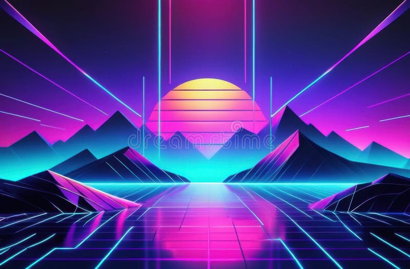 Futuristic Synthwave Holographic Retro Wallpaper Stock Illustration ...
