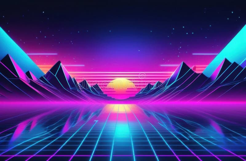 Futuristic Synthwave Holographic Retro Wallpaper Stock Illustration ...
