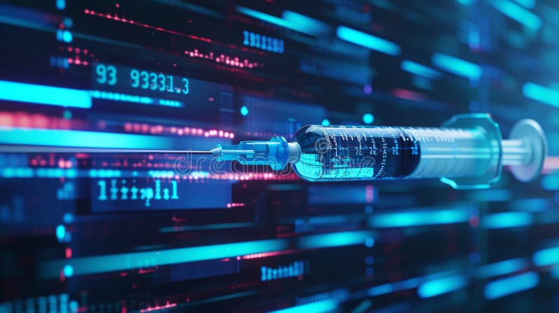 Futuristic Syringe with Digital Data Backdrop Stock Photo - Image of ...