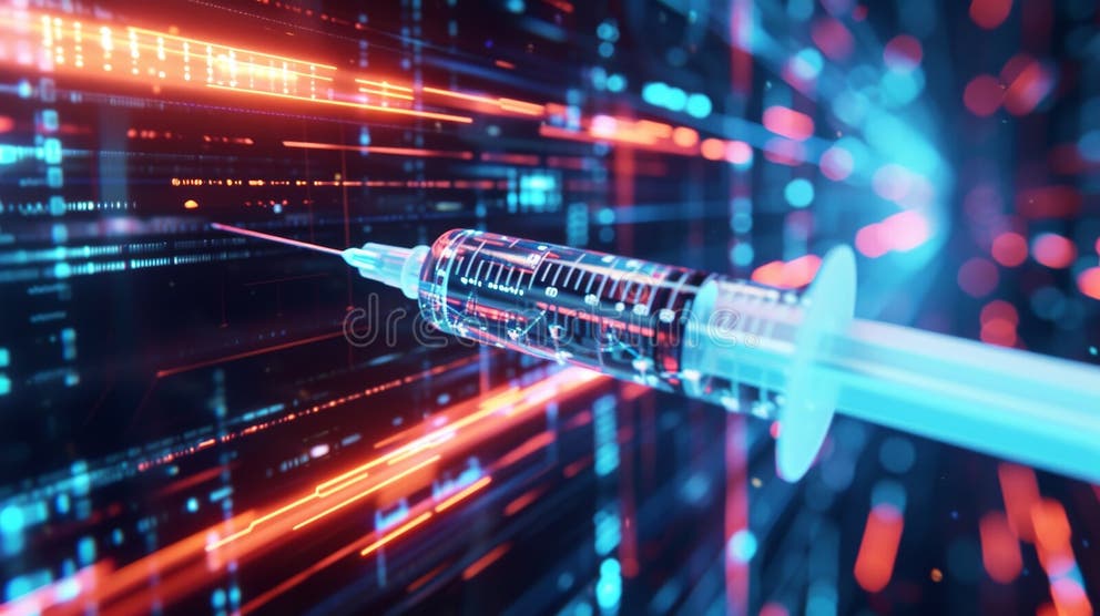Futuristic Syringe with Neon Glow and Digital Interface Stock Image ...