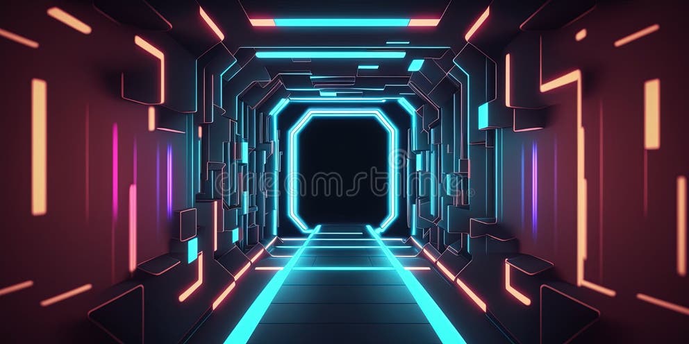 Futuristic System Connection Tech Background with Neon Light Stock ...