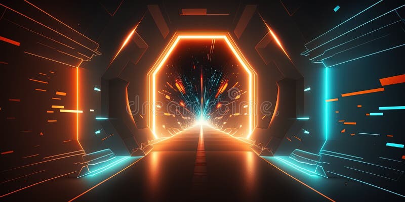 Futuristic System Connection Technology Background with Neon Glow Stock ...