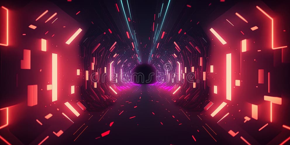 Futuristic System Tech Background with Neon Light Stock Illustration ...