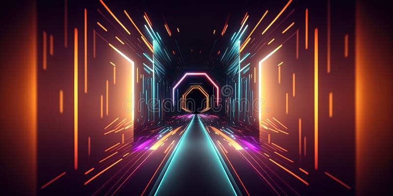 Futuristic System Technology Background with Neon Light Stock ...