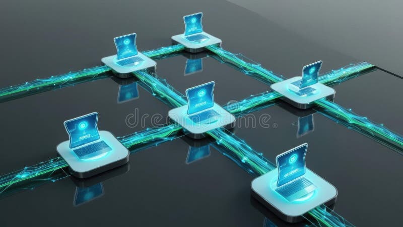 Futuristic Table Featuring Diverse Computers in a Modern Workspace ...