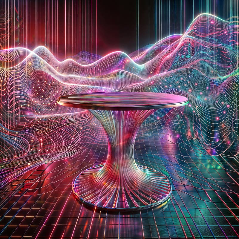 Future Meeting: Table on Grid Floor, Pink & Blue Mesh Waves, Generative ...