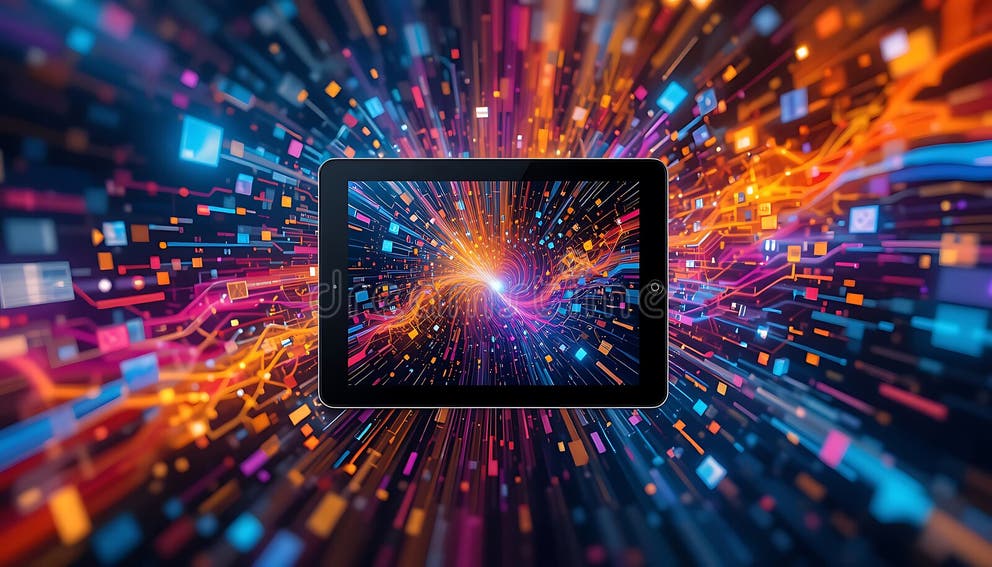 Futuristic Tablet with Digital Energy Explosion. Advanced Technology ...