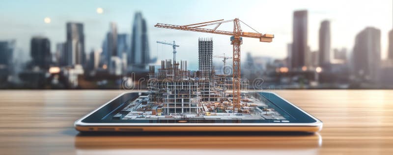 Futuristic Tablet Displaying Detailed Construction Plans Laid on a ...