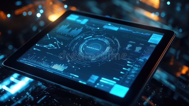 Futuristic Tablet Showing Complex Data Analysis and Business System ...