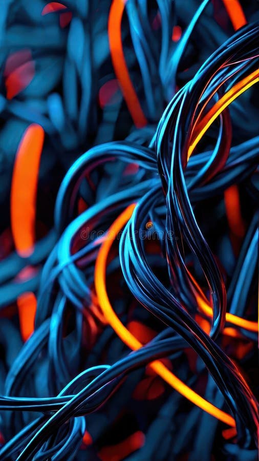 Futuristic Tangled Cables with Glowing Orange Lights Stock Image ...