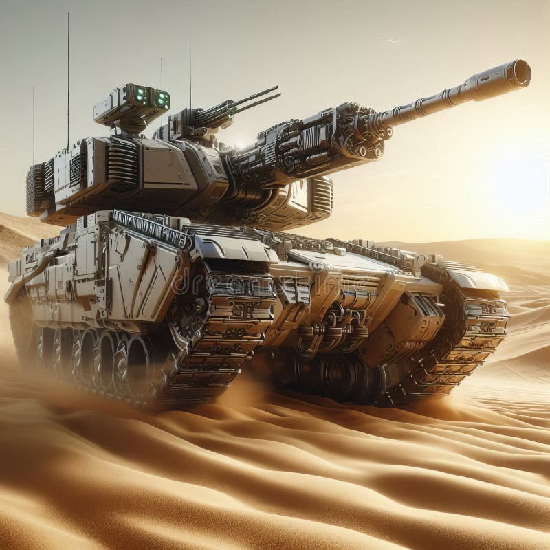 Futuristic Tank in a Desert Landscape Stock Image - Image of tactical ...