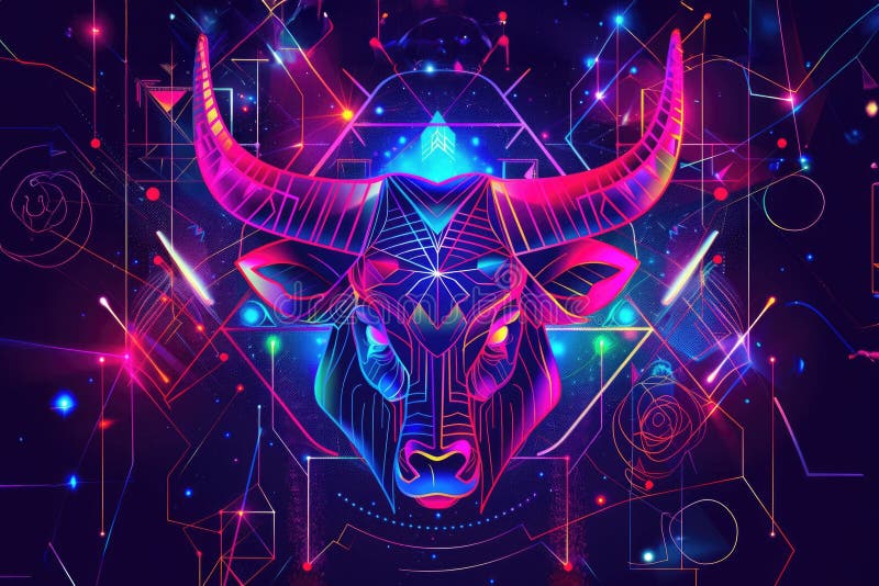 Futuristic Taurus Zodiac Sign with Neon Colors and Geometric Patterns ...