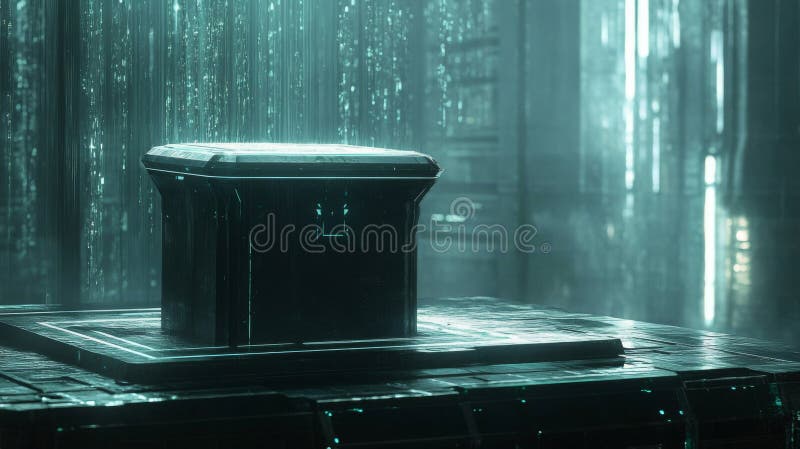 Futuristic Teal Box in Cyberpunk Rain Stock Illustration - Illustration ...