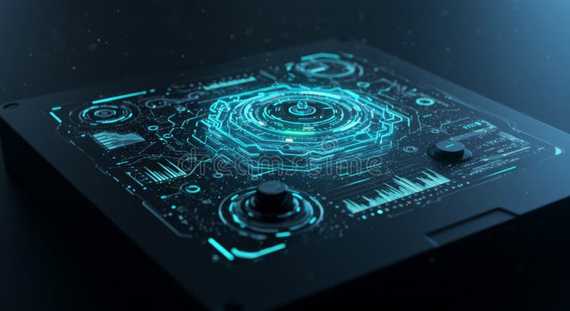 Futuristic Teal Digital Interface on Dark Panel Stock Illustration ...