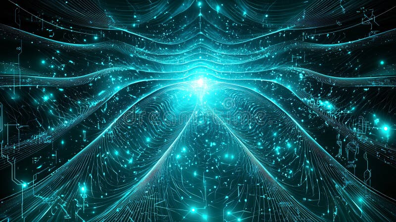 Futuristic Teal Digital Network Data Stream Background Stock ...