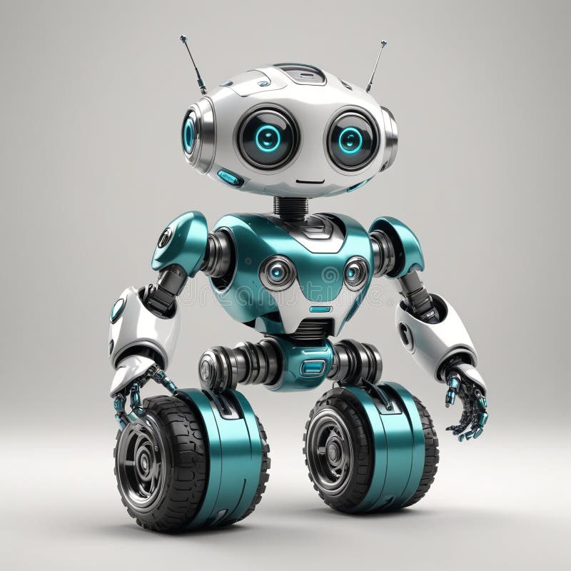 Futuristic Teal and Silver Robot on White Background Stock Illustration ...