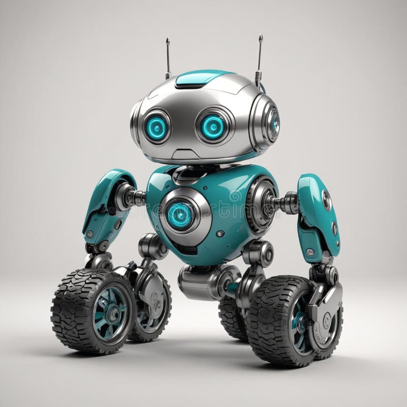 Futuristic Teal and Silver Robot on White Background Stock Illustration ...