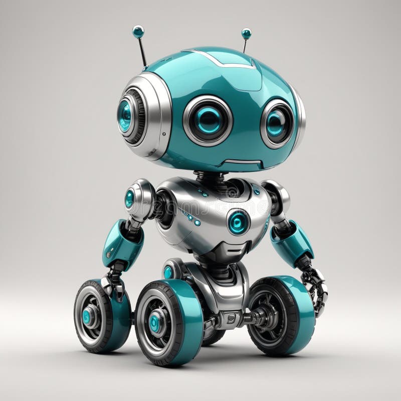 Futuristic Teal and Silver Robot on White Background Stock Illustration ...