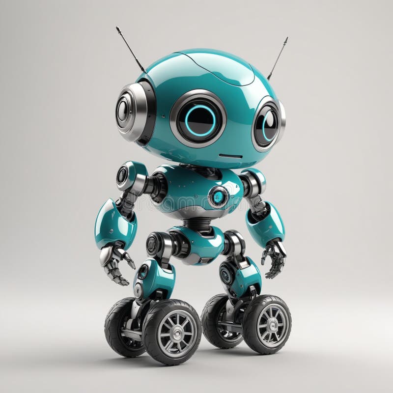 Futuristic Teal and Silver Robot on White Background Stock Illustration ...