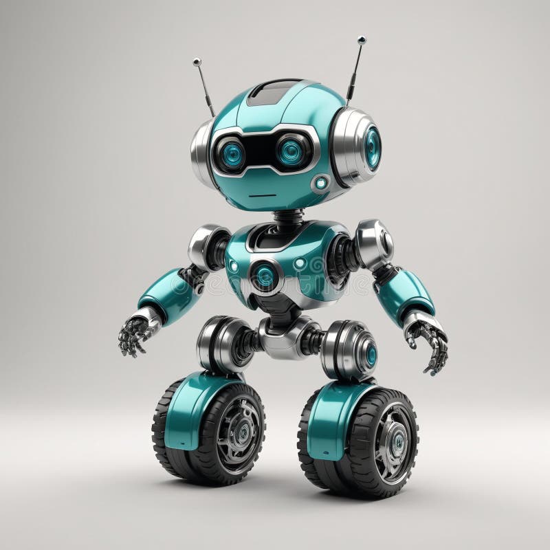 Futuristic Teal and Silver Robot on White Background Stock Illustration ...