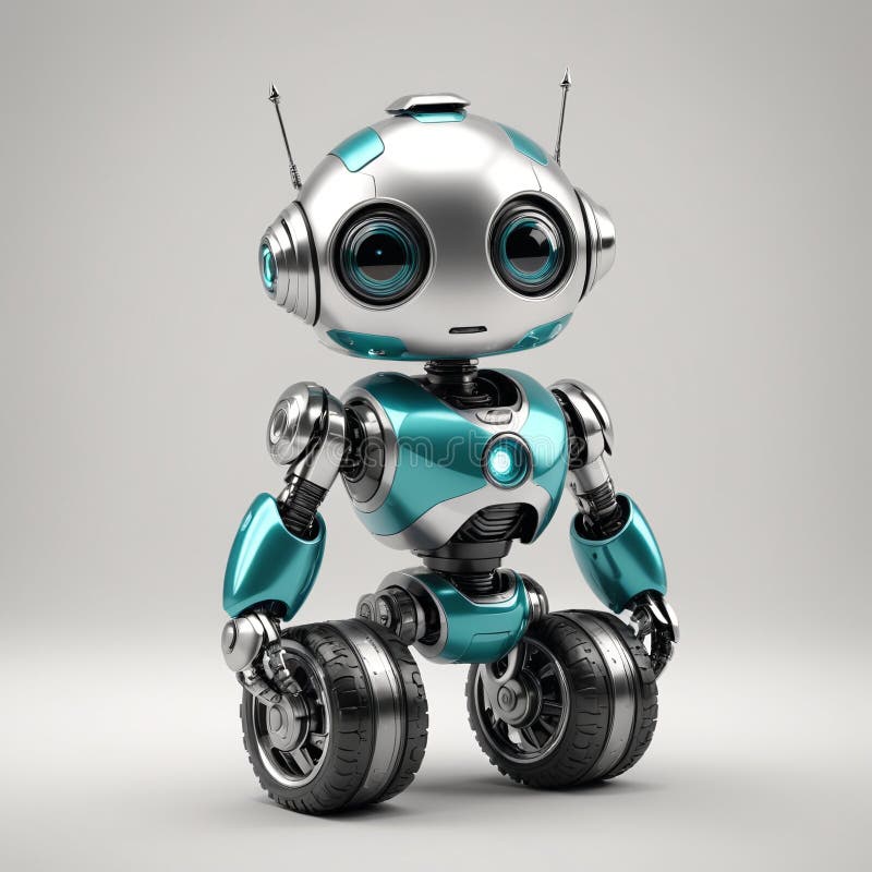 Futuristic Teal and Silver Robot on White Background Stock Illustration ...