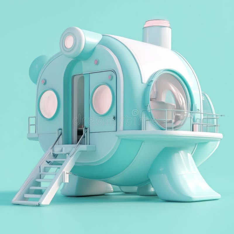 Futuristic Teal Tiny House with Unique Round Windows Stock Photo - Image of house, portable ...
